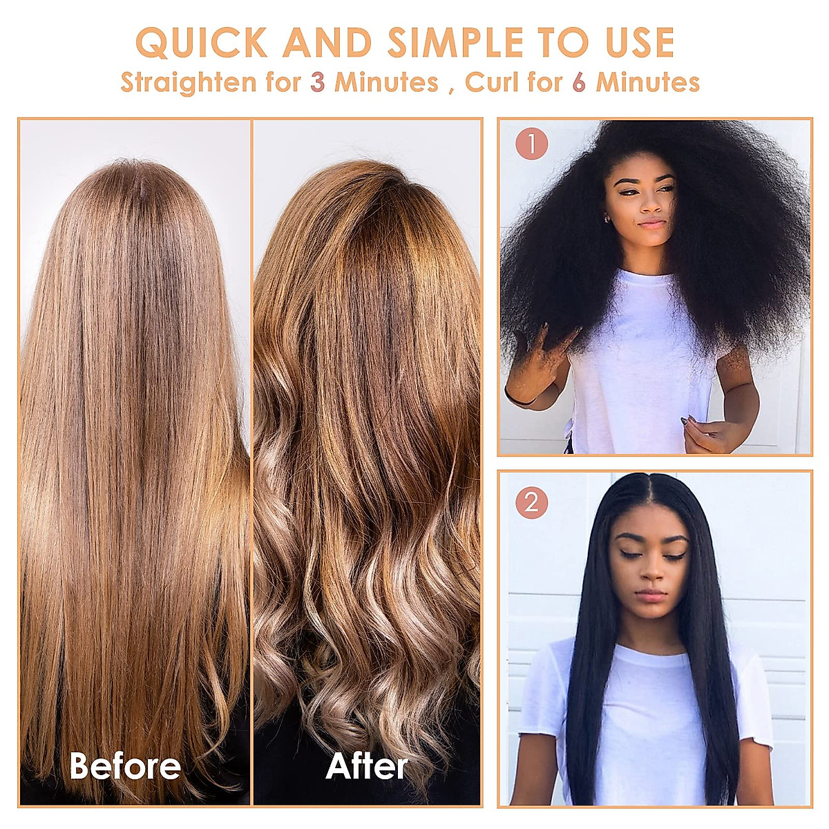 Hot Comb, Electric Hot Comb, Professional High Heat Ceramic Hair Press Comb, Multifunctional Copper Hair Straightener for American African Hair - Gold