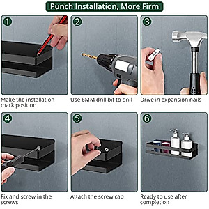 Adhesive Shower Caddy, JiGiU 2-Pack Shower Shelf Kitchen Basket Rack,Stainless Steel Shower Storage, Bathroom Storage Hanging Organizer Wall Mounted No Drilling -Matte Black