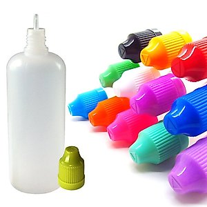 Furuipeng 120mL LDPE Plastic Thin Tip Dropper Bottles - 12 Colors Childproof Cap Free Mini Funnel Squeezable Bottles (12 Pack, Multi Color Caps)