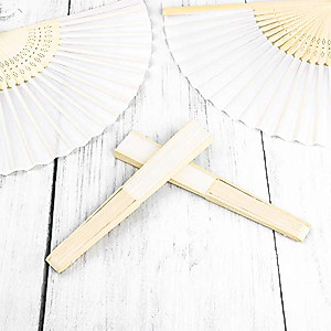 URATOT 24 Pieces White Folding Fans Silk Bamboo Folding Fans Handheld Fans for Wedding, Party Decoration
