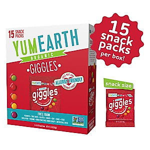 YumEarth Organic Giggles Chewy Candy – Allergy Friendly, No Artificial Dyes, Non GMO, Gluten Free, Fruit Flavored, Vegan Candy Snacks with No Artificial Flavors, 0.5 oz (Box of 15)​
