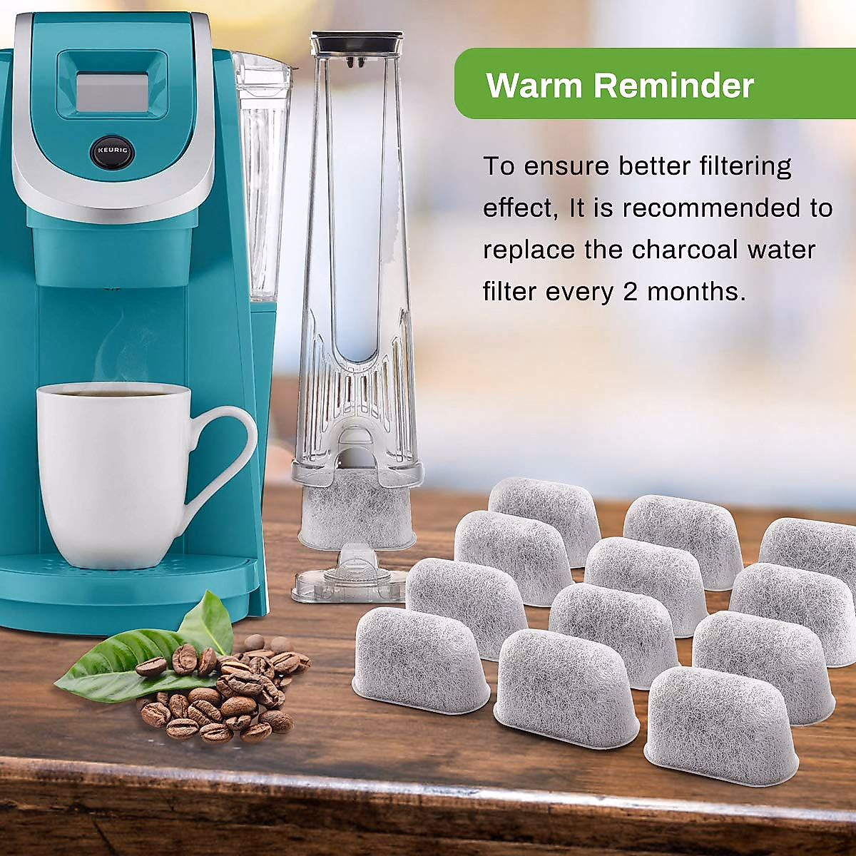 12 Packs Keurig Coffee Maker Charcoal Filters Replacement Compatible With Keurig 1.0 & 2.0 Coffee Makers Charcoal Water Filters, Removes Chlorine, Odors, And Other Impurities From Water