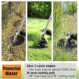58CC Gas String Trimmer 2-Cycle Gas Brush Cutter Straight Shaft 4 in 1 Cordless Grass Edger Weed Wacker Gasoline Powered Weed Eater with 4 Detachable Heads for Lawn and Garden Care-Orange