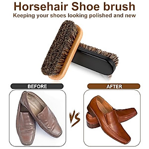 Amabro Shoes Cleaning Brushes, 2 PCS Leather Shoe Boot Brush Horse Hair Polish Brush Hair Leather Boot Care Kit for Leather Bags Leather Clothes Sofas Suede Sneakers Shoes