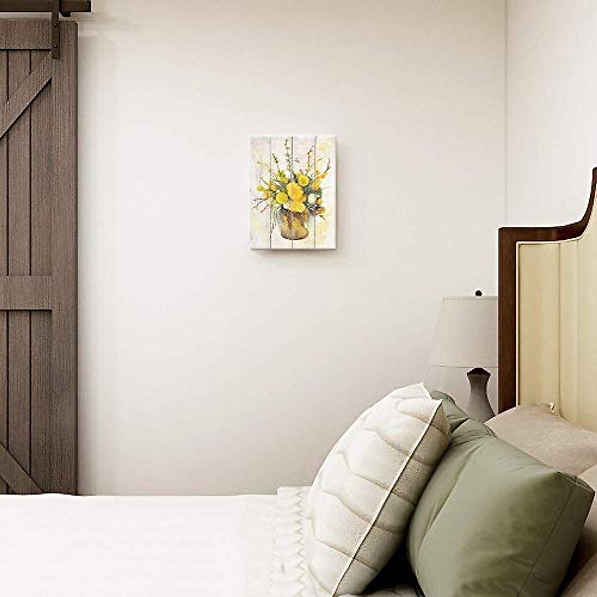 Takfot Rustic Wall Art Farmhouse Canvas Paintings Yellow Flower Artwork Floral Picture Oil Painting Style Prints Daisy Home Decor for Bathroom Bedroom Living Room Dining Room 12x16 inch