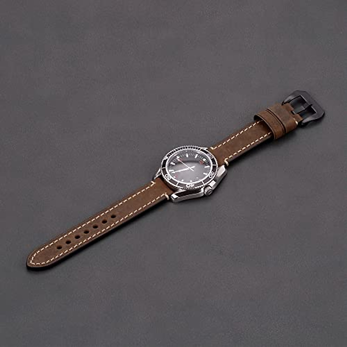 EACHE 22mm Leather Watch Bands for Men, Crazy Horse Genuine Leather Handmade Watchbands,Brown Leather Watch Strap with Black Buckle