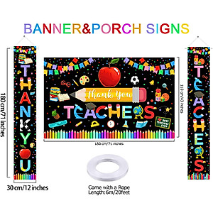 Lecheme Thank You Teachers Decorations Teacher Appreciation Week Porch Signs Backdrop Teacher Appreciation Banner for School Classroom Decor (Black, 71x43'')