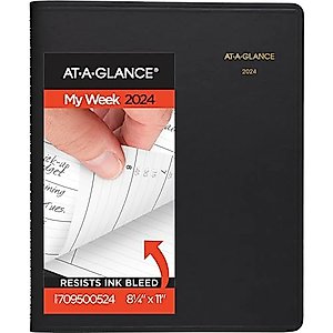 AT-A-GLANCE 2024 Appointment Book Planner, Weekly (Jan 2024-Jan 2025), 8-1/4" x 11", Large, Black (709500524)