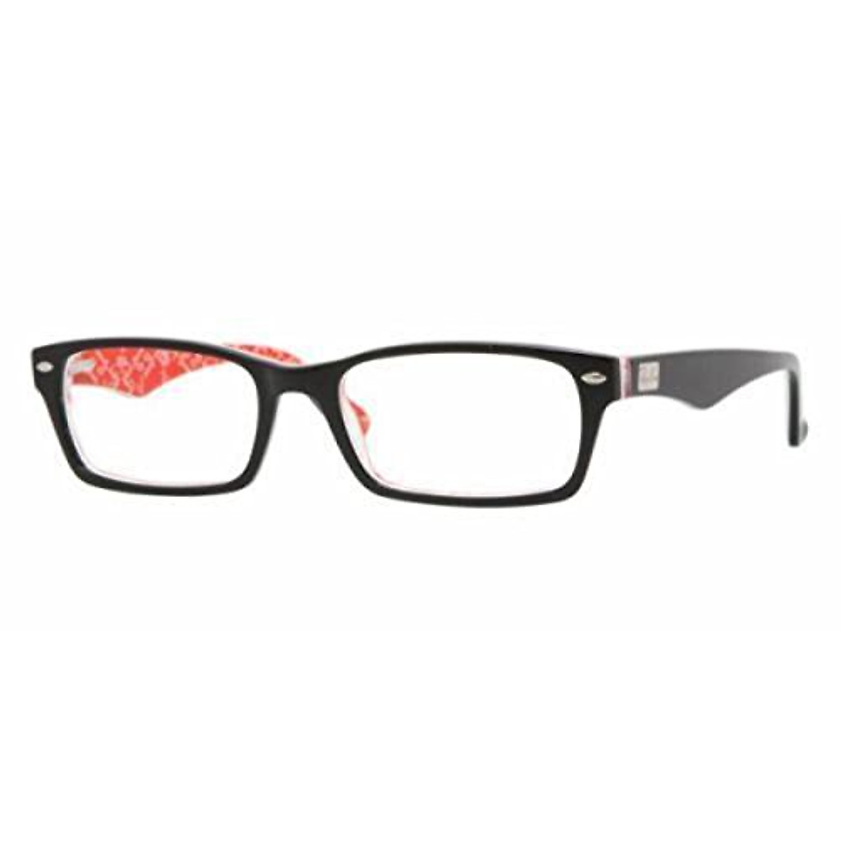 Ray-Ban RX5206 Rectangular Prescription Eyeglass Frames, Black On Texture Red/Demo Lens, 52 mm