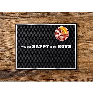 Premium Bar Mat - Non-Slip, Absorbent, and Multi-Purpose - Heavy Duty Commercial Grade Rubber - Dish Dry and Spill Mat for Kitchen or Cocktail Bar Countertops - Designed in USA - 16"x12"x0.4"-Black