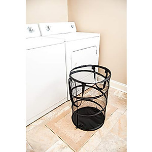 Camco Pop Collapsible Mesh Hamper Basket with Handles-Easy to Store and Clean, Perfect for Travel, Dorms, and More, Minimizes Moisture Caused Laundry Odors-Black (51977)