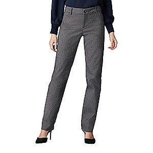 Lee Women's Petite Wrinkle Free Relaxed Fit Straight Leg Pant, Black/White Rockhill Plaid, 8 Short