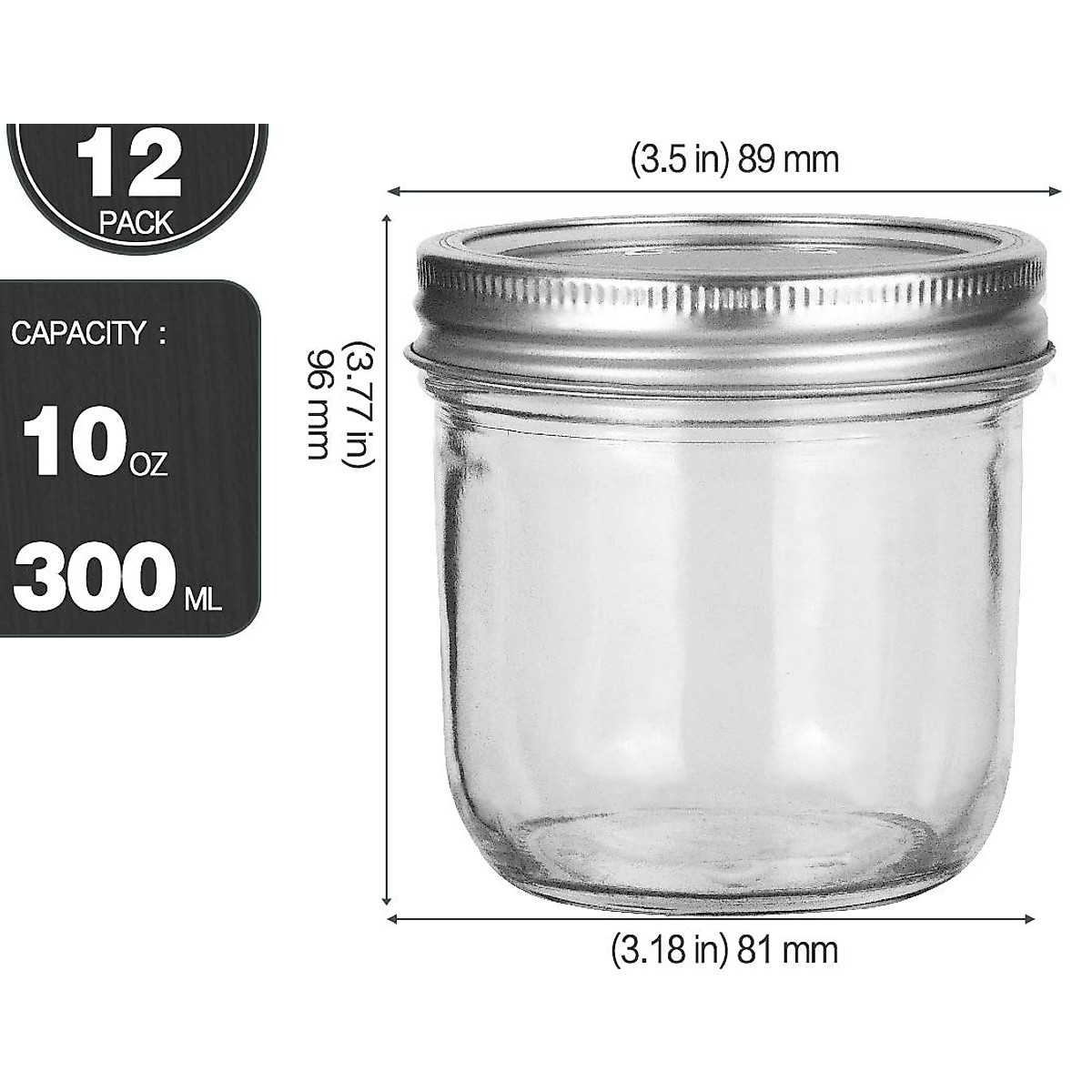 KAMOTA Wide Mouth Mason Jars 10 OZ, 10 OZ Mason Jars Canning Jars Jelly Jars With Wide Mouth Lids and Bands, Ideal for Jam, Honey, Wedding Favors, Shower Favors, Baby Foods, 12 PACK…
