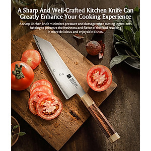 XINZUO 8 Inches Japanese Kiritsuke Chef Knife, Super ZDP-189 Steel Knife, Professional Cooking Knife for Chefs&Home, 67HRC, Ergonomic Octagonal Handle with Desert Ironwood