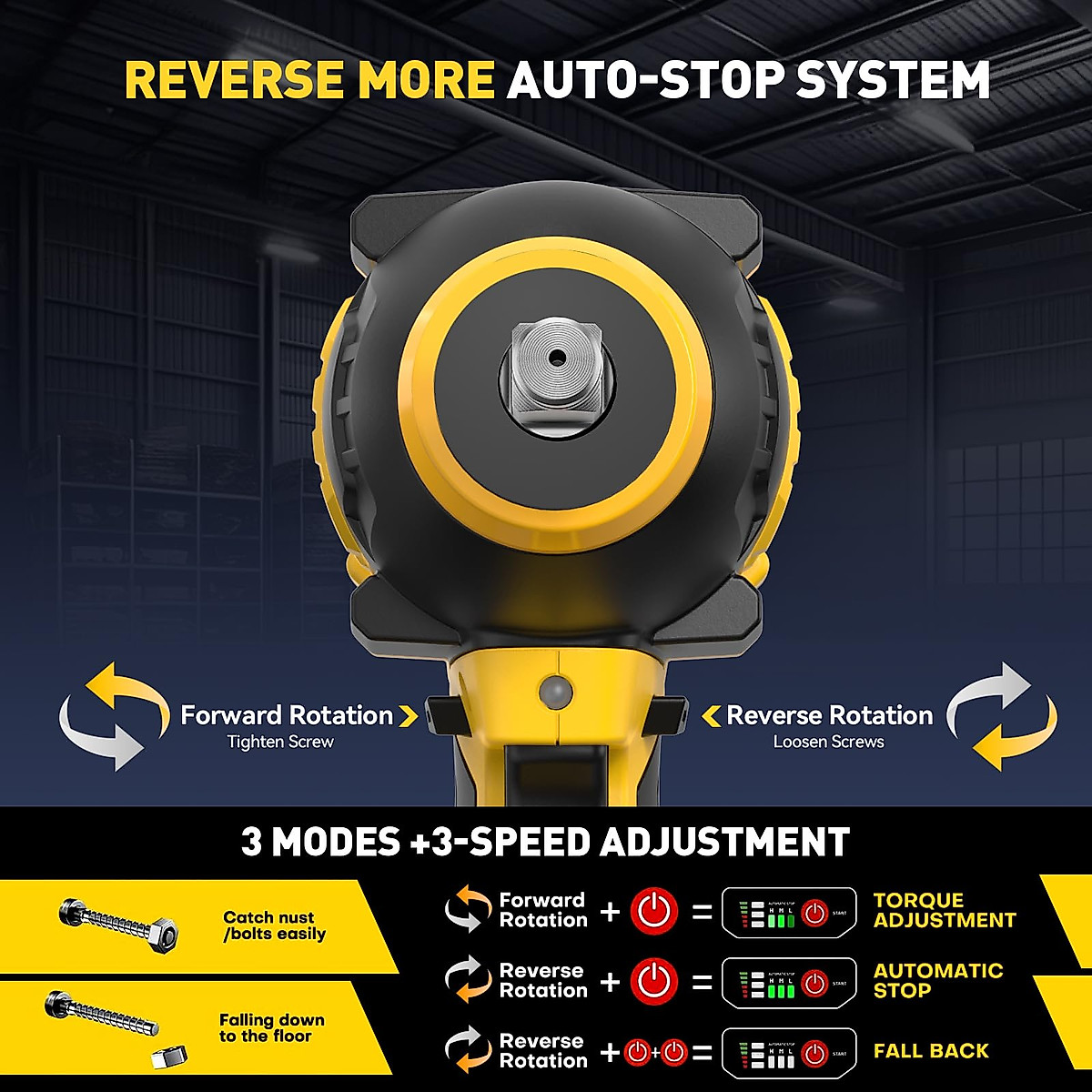 XGOLD DEVONIC Cordless Impact Wrench,750Ft-lb(980N.m) Brushless Impact Gun,2900RPM High Torque Impact Wrench,1/2 Inch with 3 Models,Charger & 6 Sockets, Power Impact Driver for Car Home
