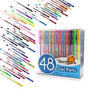 Thornton's Art Supply Premium Assorted Colors Gel Ink Pens Value Pack - Set of 48 High-Quality Stationary Colored Pen for Journaling Writing Artwork