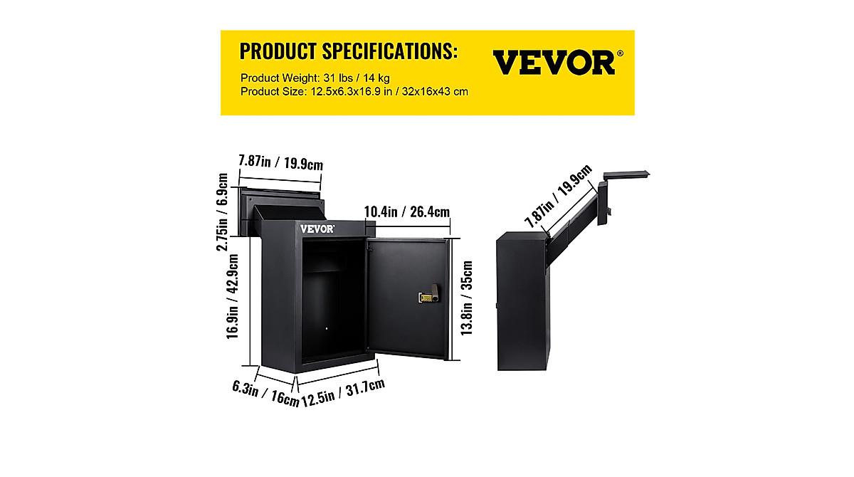 Secure Wall Mount Drop Box with Adjustable Chute - VEVOR Mailbox