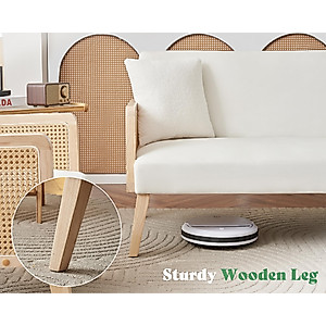 AMERLIFE Rattan Sofa, 2 Piece Sofa Couch Set- Sofa Chair for Living Room with Rattan Armrest, Loveseat Sofa Set, Velvet White Armchair