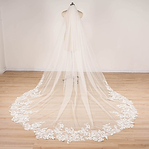 ELAWBTY 1 T Floral Lace 3 4 5 M Long Wedding Bridal Veil F22 Ivory