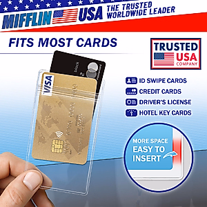 Mifflin-USA Plastic Waterproof ID Badge Holders (Clear, 2.25x3.5 Inch, 100 Pack), Vertical Hanging Name Card Holder with Zipper, Resealable Bulk Nametag Holders