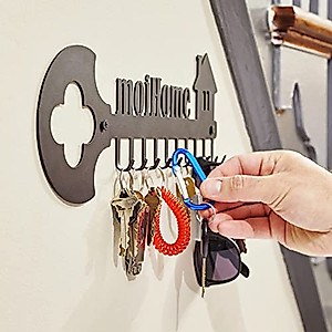 moiHome Key Organizer Wall Mount Rack - Decorative 10 Hook Iron Key Ring Holder for Wall - Ideal for Entryway, Front Door, Kitchen, Hallway - Includes Screws & Anchors – 5 x 14.75 Inches, Black