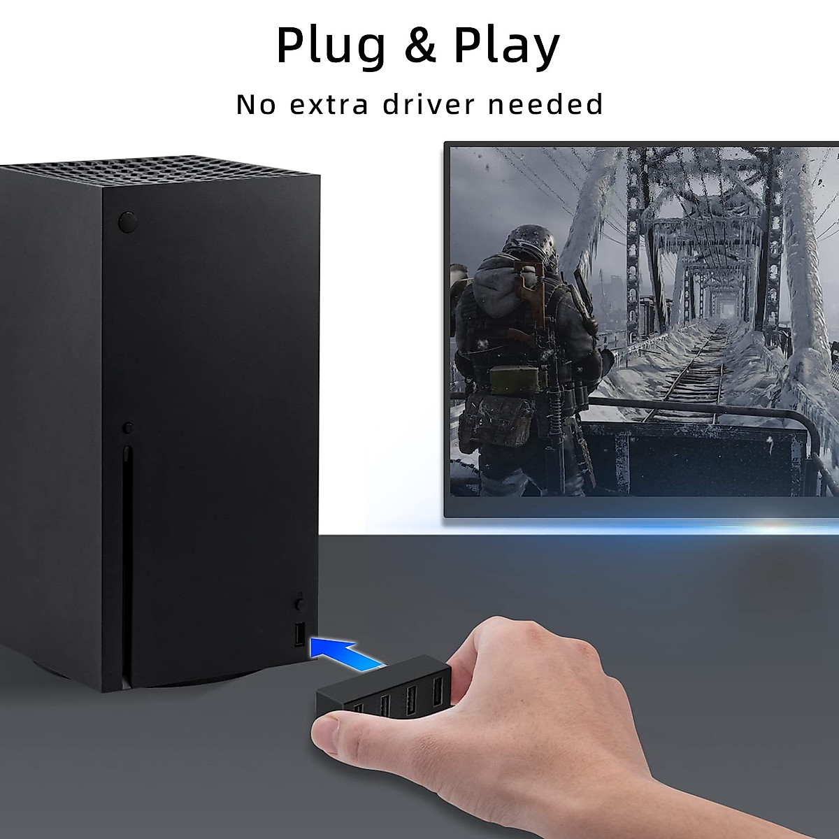 Mcbazel 4 Ports USB Hub 2.0 for Xbox Series X/S, Portable High Speed USB Hub Splitter Expansion Adapter Accessories Compatible with Xbox Series X/S Console - Black