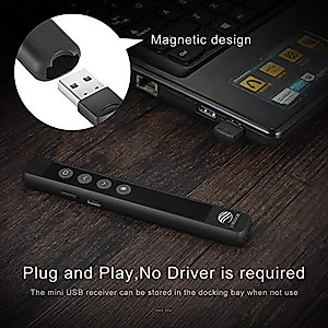 Presentation Clicker, LNGOOR Presentation Remote Rechargeable RF 2.4GHz Wireless Presenter Powerpoint PPT Keynote Slide Clicker with Laser Pointer Support Hyperlink