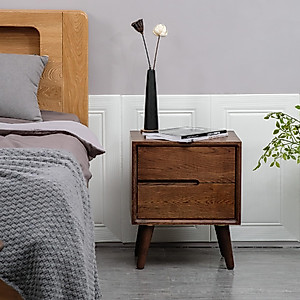 Cttasty Nightstand, Solid Wood Small End Table w/2 Drawers, Modern Bedside Tables, Mid Century Night Stand, Bed Side Table, 15.75" L x 13.78" W x 18.5" H, Handle on The Left, Walnut