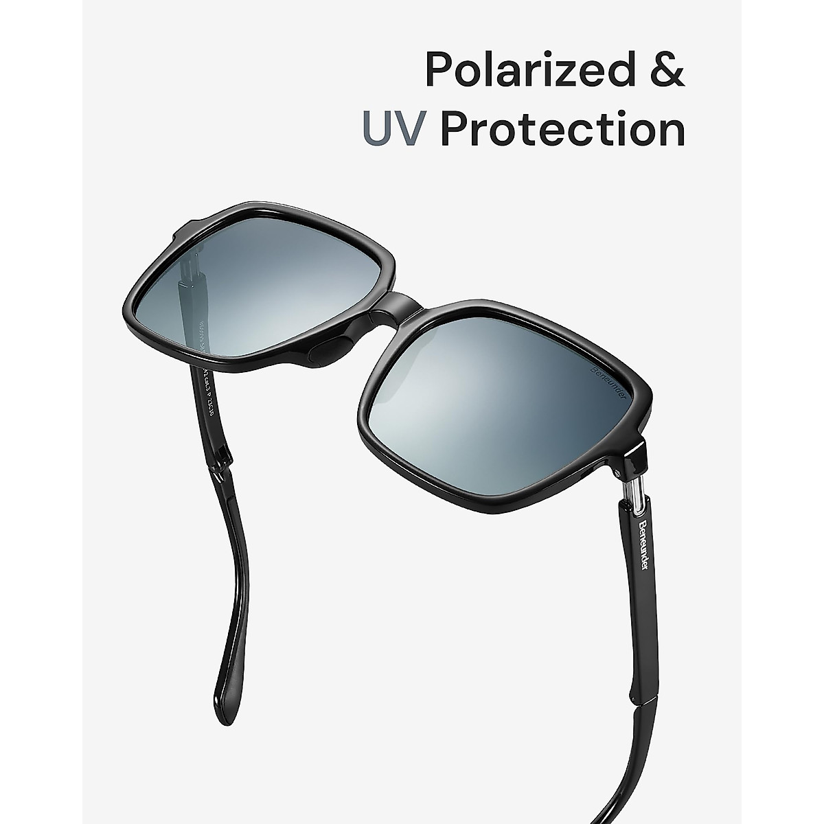 BENEUNDER Trendy Square Polarized Sunglasses, Lightweight Folding Sunglasses for Women Men, UV Protection for Fishing Driving Beach, Light Brown