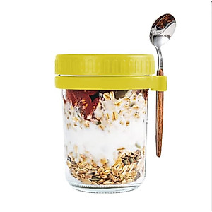 Mason Jar Oameal Container, Overnight Oats Jar With Lid And Spoon, Food Containers/Jars/Canning (Grey)
