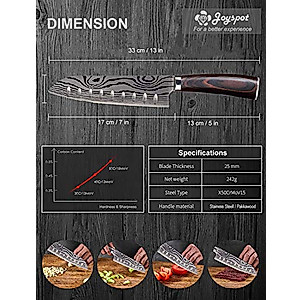 Joyspot Chef's Knife - 7 Inch Japanese Santoku Kitchen Knife - High Carbon German Stainless Steel - Razor Sharp - Stain & Corrosion Resistant - Awesome Edge Retention with Ergonomic Handle