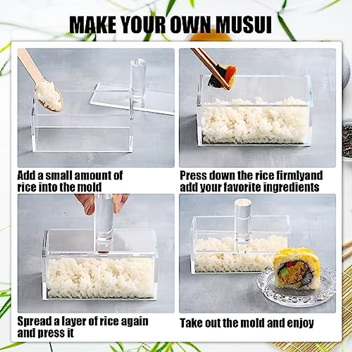Zhehao 2 Pcs Acrylic Sushi Making Kit Musubi Maker Non Stick Musubi Mold Clear Onigiri Mold Rice Shaper for Home Luncheon Meat Press Hawaiian Sushi (4.53 x 2.17 x 1.97 Inch)