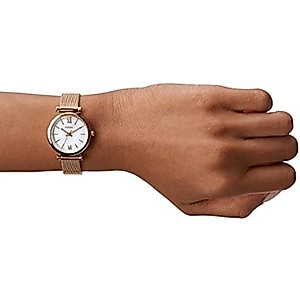 Fossil Women's Carlie Mini Quartz Stainless Steel Mesh Three-Hand Watch, Color: Rose Gold (Model: ES4433)