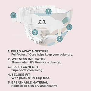 Amazon Brand - Mama Bear Plush Protection Diapers, Hypoallergenic, Size 3, 40 Count, White and Cloud Dreams