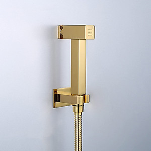 Handheld Bidet Sprayer Kit Gold Single Handle Bidet Tap Sprayer Wall Mounted Cold Water Sprayer with Button Toilet Bidet Douche Spray, Double Outlet