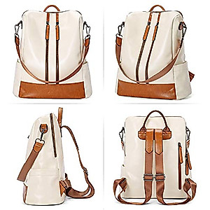 CLUCI Leather Backpack Purse for Women Covertible Travel Large Fashion Casual Lady Detachable Shoulder Bag Beige with Brown