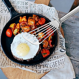 KSENDALO 11.80Inch Stainless Steel Slotted Spatula Turner - Flexible and Angled Flipper for Easy Frying, Serving, and Flipping Eggs, Fish, Pancakes, and Omelettes