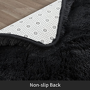 GlowSol Shaggy Area Rug 9×12 Large Fluffy Rugs Shaggy Rug for Living Room Thick Furry Rugs Ultra Soft Fuzzy Rug Non Slip Faux Fur Area Rug, Black 9x12