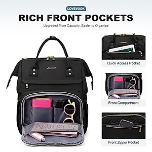 LOVEVOOK Laptop Backpack for Women Fashion Business Computer Backpacks Travel Bags Purse Student Bookbag Teacher Doctor Nurse Work Backpack with USB Port Fits 17-Inch Laptop, Black