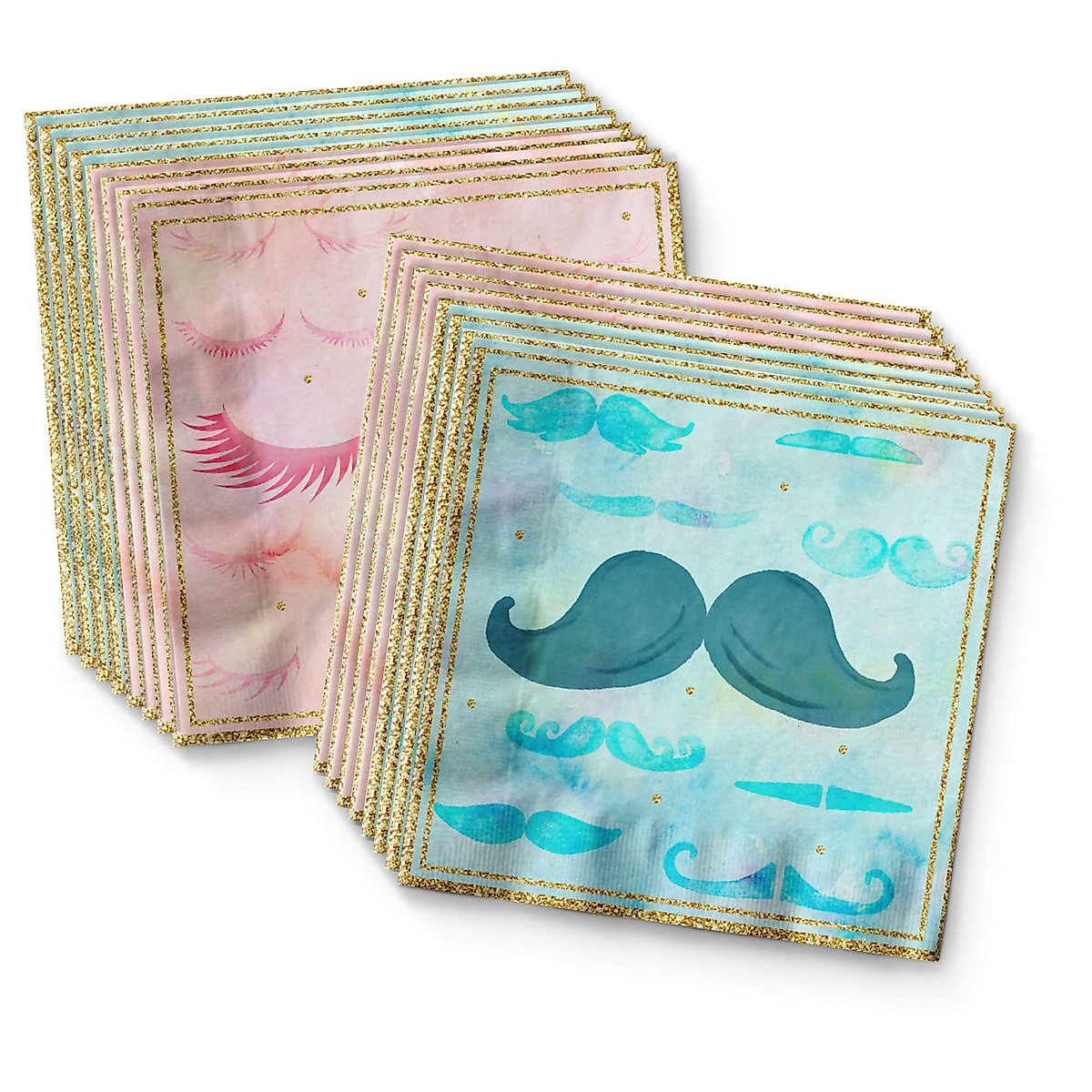 Lashes or Staches? Gender Reveal Party Supplies Set Plates Napkins Cups Tableware Kit for 16