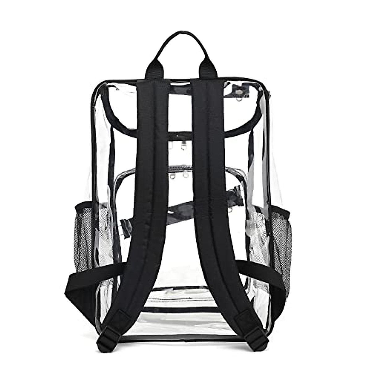 Clear Backpack Heavy Duty, Large PVC See Through Backpack with Water Bottle Holder, Clear Book bags Clear School Backpack for School, Stadium, Football Games, College (Black)