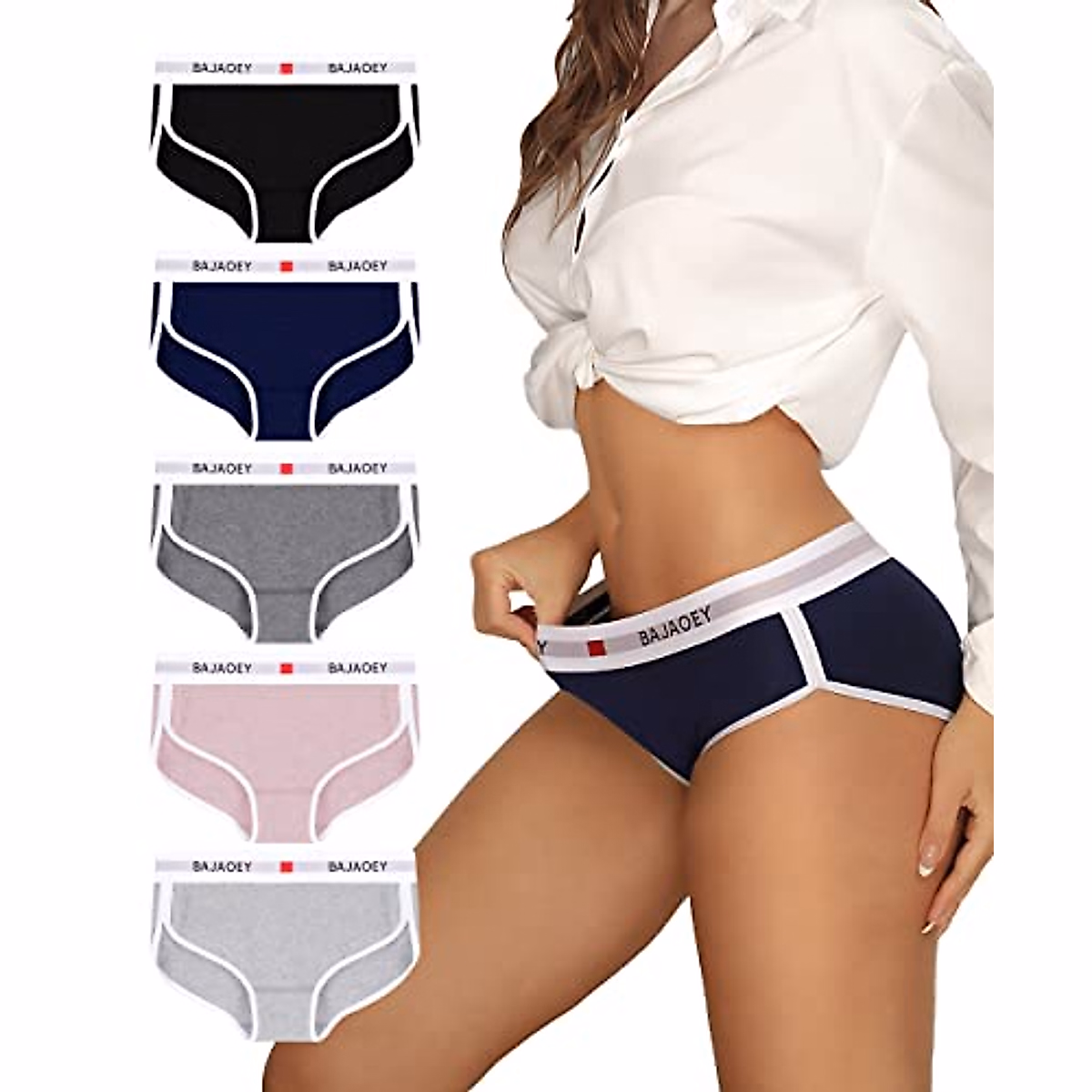 BAJAOEY Women's Cotton Underwear Moisture Wicking Breathable Cheeky Panties for Women Soft Comfy Ladies Bikini 5 Pack S-XL