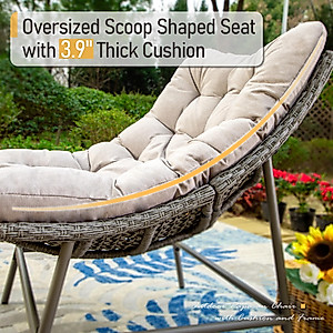Sophia & William Outdoor Papasan Chairs with Cushion and Frame, Patio Rattan Club Scoop Chairs with 3.9" Cushions, Oversized Padded Lounge Chairs Set of 2, 350Ibs Capacity, Indoor & Outdoor Use