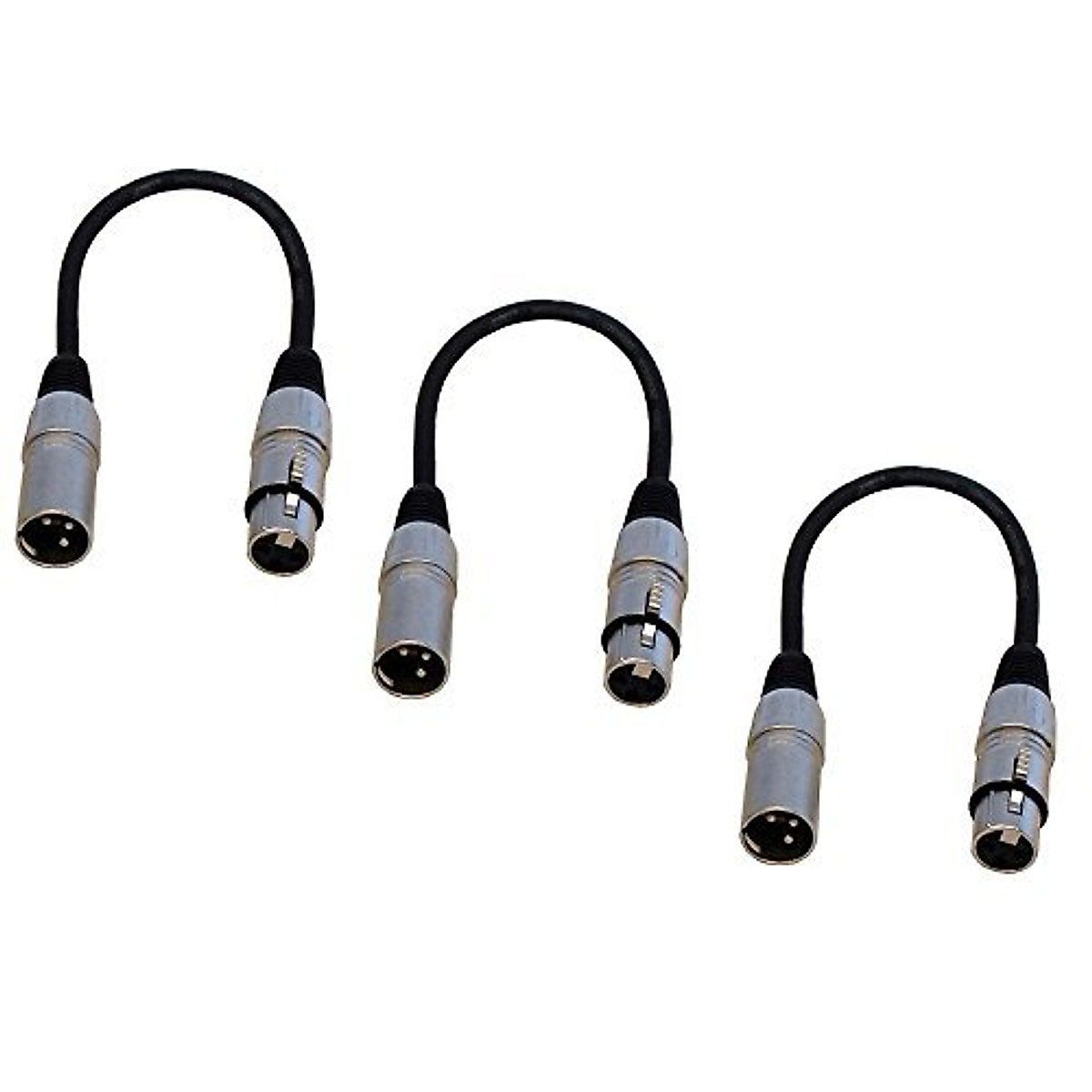 Audio2000'S ADC203MX3 3-Pack XLR Male to XLR Female Balanced Audio Cables Patch Cables, 1 Foot (Tip to Tip)