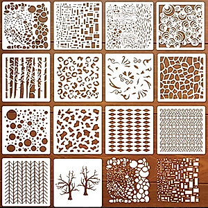 14 Pcs Layering Mixed Media Stencils Leopard Diamond Spirals Cubist Templates Geometric Patterns Stencils for Painting on Walls Canvas DIY Craft Scrapbooking Stamp Decor Card Making (6x6inch)