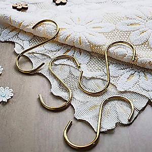 6 Pieces, Brass S Shaped Hooks, Gold Coat Clothes Towel Hangers, Kitchen Pots Pans Coffee Cups Rack Hooks
