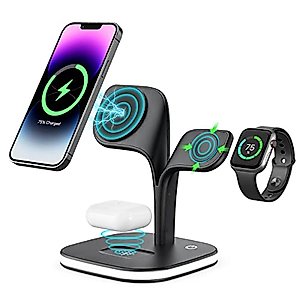 Magnetic Charging Station, 5 in 1 for MagSafe Charger Stand for iPhone 15 14 13 12 Series, Wireless Charger Fast Charging for Apple Watch 9 8 7 6 5 4 3 2 Ultra, Airpods Pro 3 2 (Black)