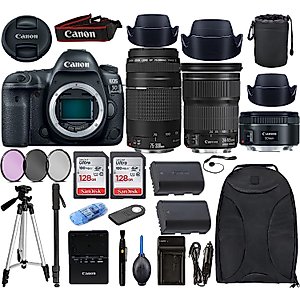 Canon EOS 5D Mark IV DSLR Camera Bundle + EF 24-105mm f3.5-5.6 is STM + EF 75-300mm f4-5.6 III + Canon EF 50mm f1.8 STM & Accessories