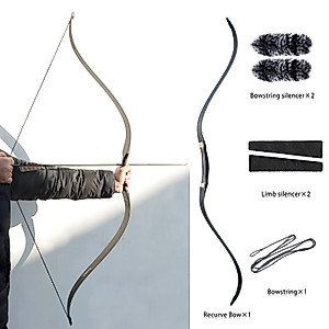 OBTOUTDOOR Black Hunter Recurve Bow 20lbs-55lbs 51Inches Traditional Handmade Wood Recurve Bow for Archery Hunting Recurve Bow