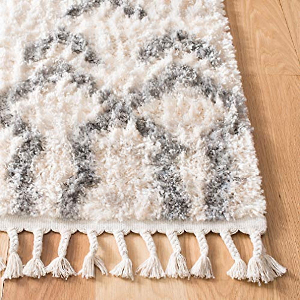 SAFAVIEH Berber Fringe Shag Collection 8' x 10' Cream/Grey BFG611A Moroccan Non-Shedding Living Room Bedroom Dining Room Entryway Plush 1.2-inch Thick Area Rug